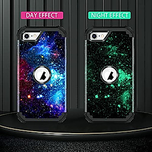 Rancase for iPhone SE 2022/2020 Case,Three Layer Heavy Duty Shockproof Protection Hard Plastic Bumper +Soft Silicone Rubber Protective Case for iPhone SE 2022/2020 4.7 inch,Shiny in The Dark Blue