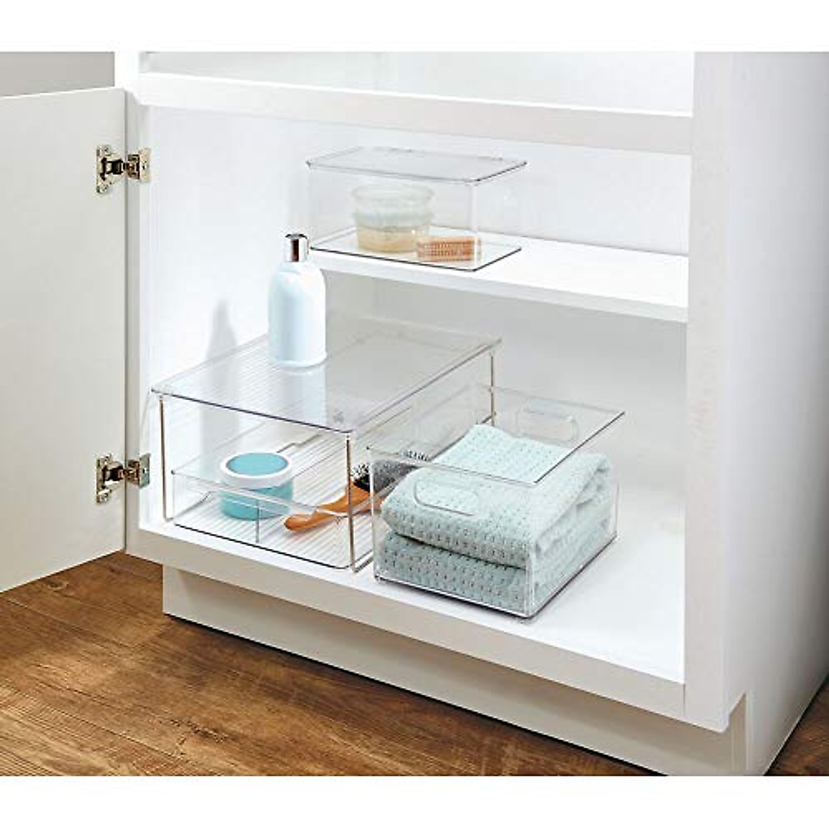iDesign Med+ Plastic Bathroom Vanity Organizer Bin with Lid for Medication, Accessories, Cosmetics and More, 7.25" x 10.75" x 5", Clear