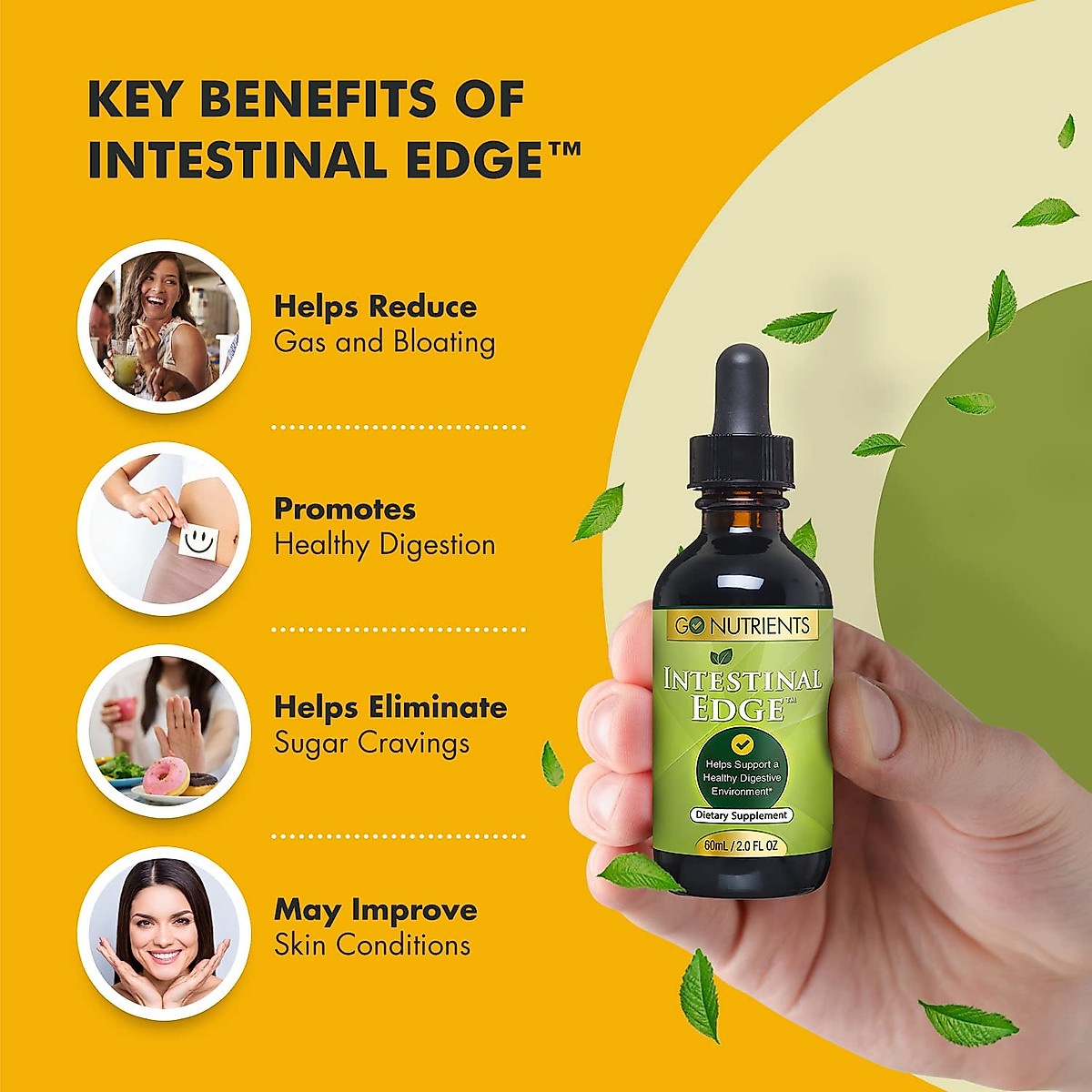 Go Nutrients Intestinal Edge (Non-GMO) Support Intestinal Health: Nourishing Digestive Wellness Vitality and Radiant Skin with Black Walnut Clove and Gentian Root All Ages 2.0 oz. | 24 Servings
