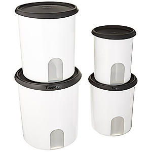 TUPPERWARE ONE TOUCH REMINDER 4-PC. CANISTER SET/BLACK WITH NEW DESIGNED SEALS