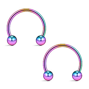 Ruifan 316L Surgical Steel CBR Horseshoe Circular Rings Nose Eyebrow Tragus Lip Ear Hoop Ring Piercing 20G 10MM 12PCS (Mix Color)