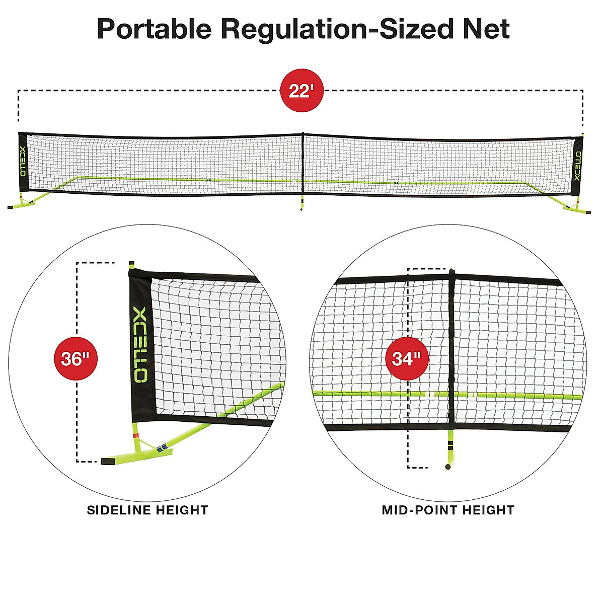Xcello Sports Regulation Size Portable Pickleball Net System with Carry Bag