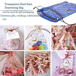 yuntop 100Pcs Moon Star Organza Jewelry Candy Pouch, Gift Bags Pouches for Wedding Party Valentine's Day (Mixed Color, 3.5 x 4.7 inch)