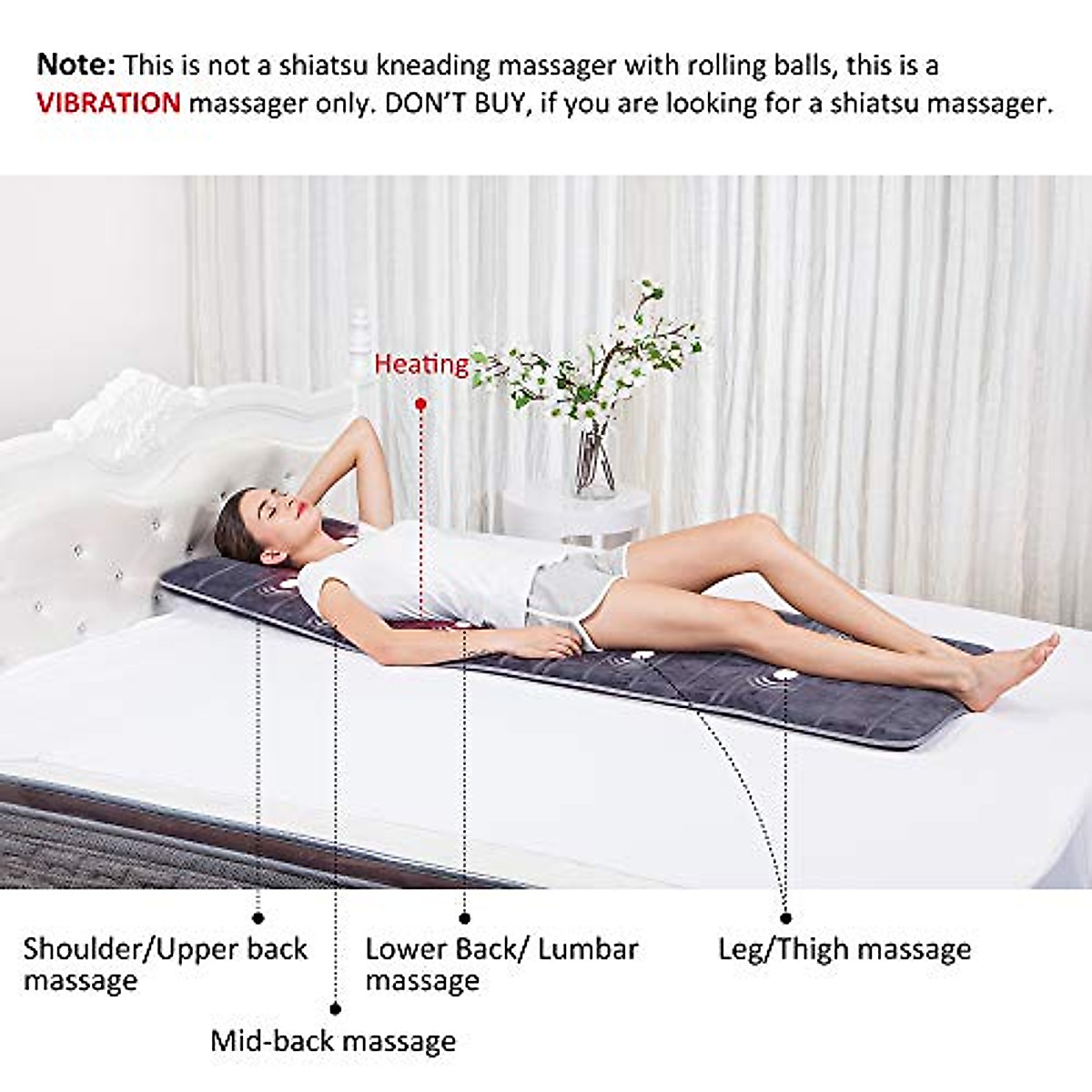 COMFIER Full Body Massage Mat with Heat, Chair Pad with 10 Vibration Motors & 2 Therapy Heating pad with auto Shut Off,Heated Massage Mattress Pad for Back,Gray