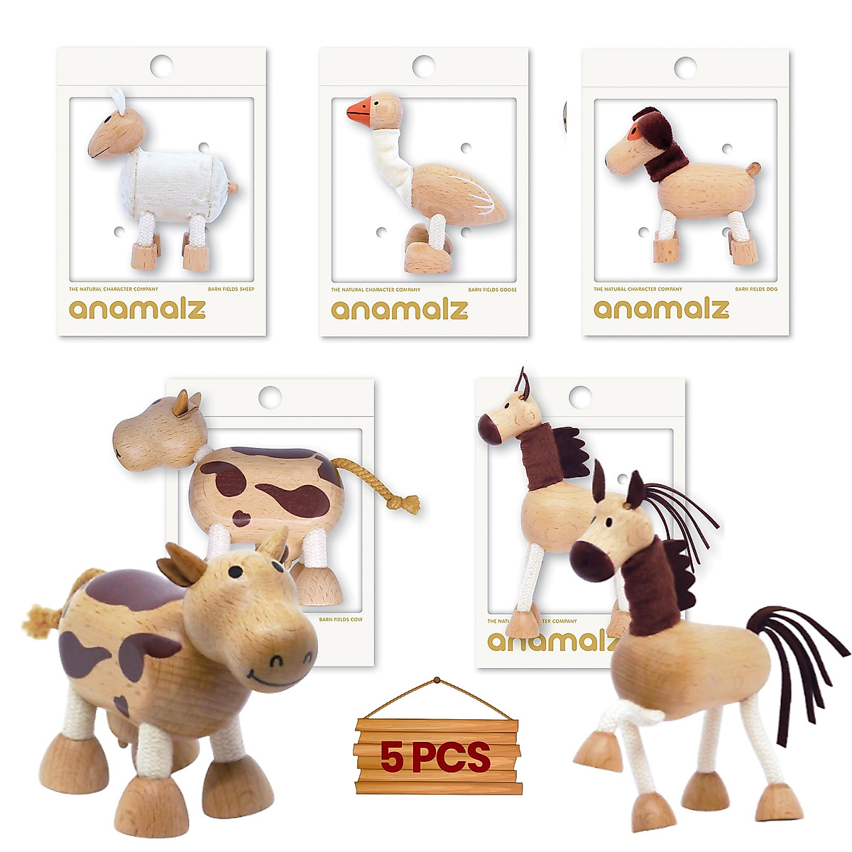 Cow Wooden Animal Toys for Toddler, Fun and Posable Wooden Farm Toy, Wooden Toys, Wood Farm Animals, Early Education Boys and Girl, Bendable Figures Farm Toys Set