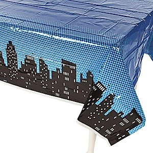 Fun Express Superhero Plastic Tablecloth - Birthday Party Table Decor Supplies - VBS Vacation Bible School Supplies/Decor - 1 Piece