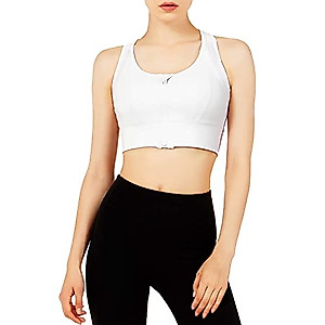 Yvette High Impact Sports Bra - Zip Front Full Coverage Sports Bras for Plus Size Women White