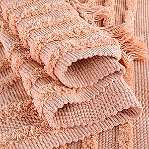 Lanffia Boho Rainbow Hallway Runner Rug 2x6, Tufted Pink Bedside Girl's Room Mat with Tassels, Farmhouse Cotton Woven Washable Throw Carpet for Nursery Laundry Living Room, Peach Pink