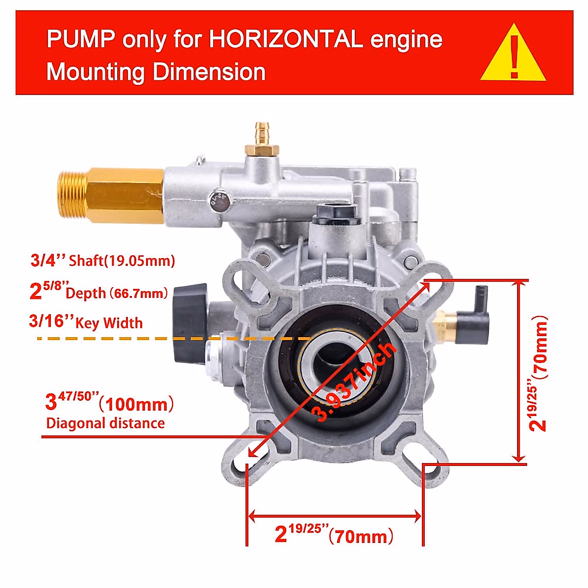 3/4'' Shaft Horizontal Pressure Washer Pump, 3000 PSI@2.5 GPM Power Washer Pump with Nozzle Tips, Hardware and Siphons Tube, Replacement/Accessories for Residential and Industrial Gas Powered Washer
