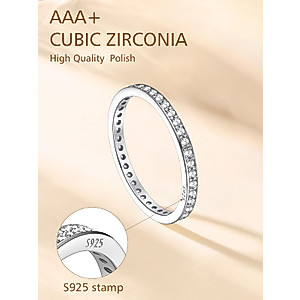 FindChic Sterling Silver Wedding Band Rings for Women, Thin CZ Stackable Eternity Ring, Fake Diamond Ring Size 7 Bling Jewelry