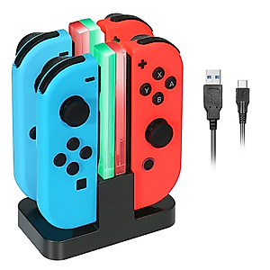 KINGTOP Charging Station Compatible for Nintendo Switch Joy-Con & OLED Model Controllers Charger Dock Stand with Individual LEDs Indicator and Type C Charging Cable