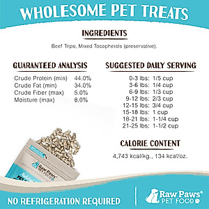 Raw Paws Freeze-Dried Green Beef Tripe for Dogs & Cats, 8-oz - Made in USA - Raw Freeze Dried Dog Treats - Free-Range Cows - Grain & Wheat Free Beef Green Tripe Cat Treats - Raw Tripe Treats for Dogs