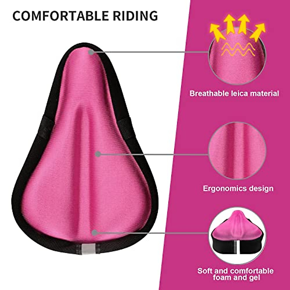 TOMDLING Kids Gel Bike Seat Cushion Cover, Breathable Memory Foam Child Bike Seat Cover, Seat Cushion for Children's Bicycle, with Water and Dust Resistant Cover, 9"x6" (Pink)