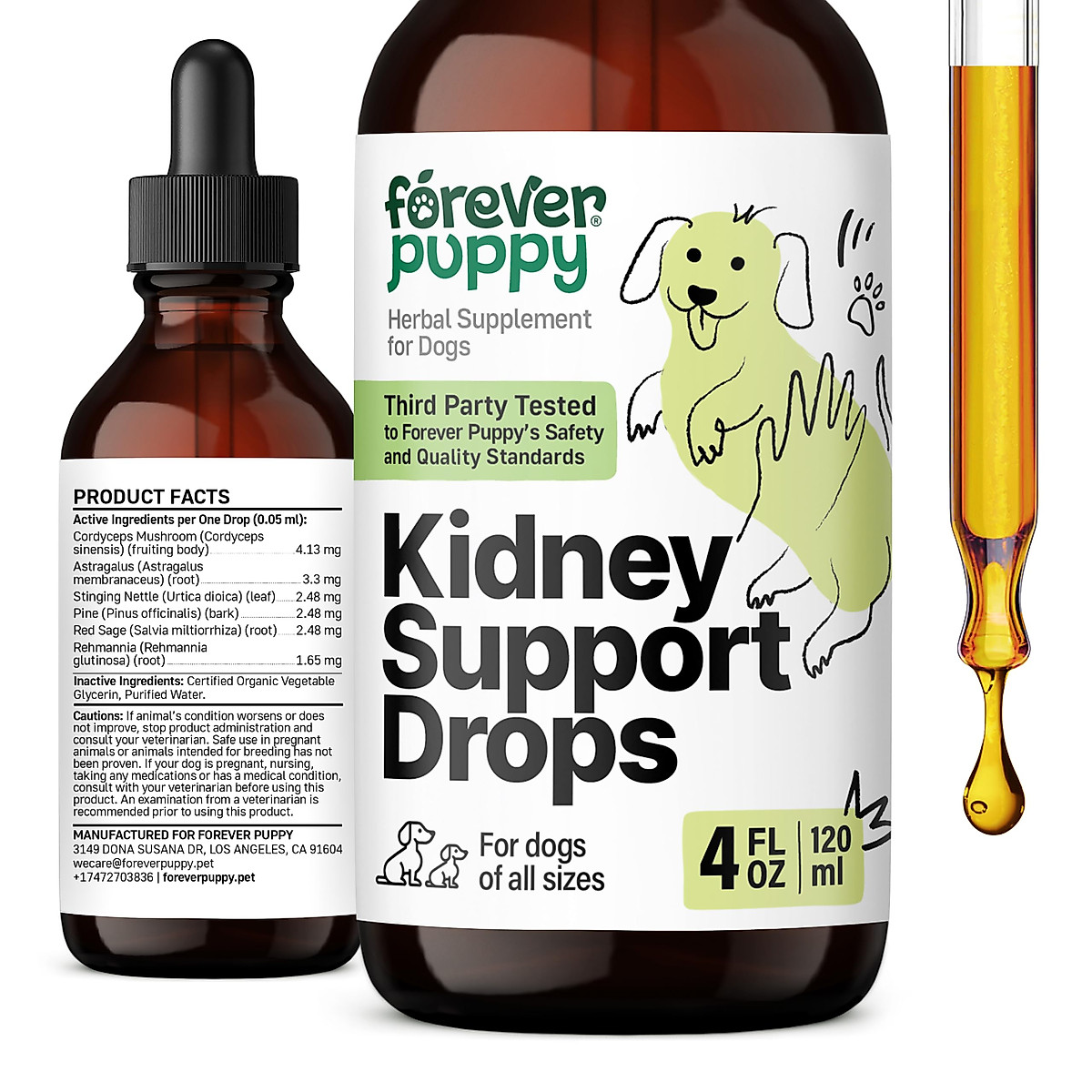 Kidney Support for Dogs - Kidney Health Drops w/Cordyceps Mushroom & Stinging Nettle Leaf - Liquid Alternative to Kidney Dog Treats - Natural Dog Food Supplements for Kidney Care - 4 oz