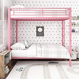 DHP Full over Full Bunk Bed for Kids, Metal Frame with Ladder (Pink)
