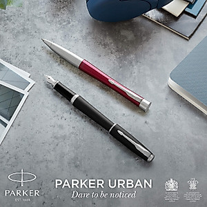 PARKER Urban Twist Ballpoint Pen | Vibrant Magenta with Chrome Trim | Medium Point Blue Ink Refill | Gift Box