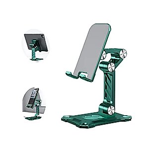 ZiXuan Cell Phone Stand for Desk.Desktop Office Phone Stand Alloy Foldable Angle&Height Adjustable Phone Holder Compatible with 4.7inch-13inch Smartphone/iPad/Tablet. (Green)