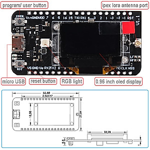 DIYmalls 915 LoRa GPS Module ASR6502 HTCC-AB02S Development Board SX1262 0.96 OLED + 915MHz LoRa Antenna + 1.25mm 2P Connector for Arduino LoRaWAN Gateway (Pack of 2)