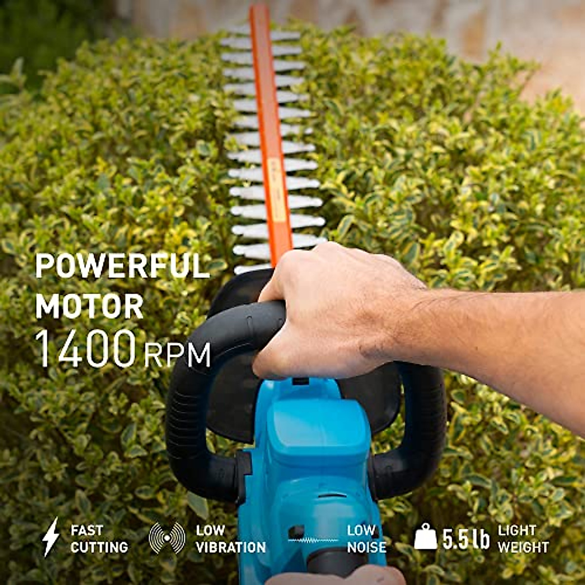 WISETOOL Cordless Hedge Trimmer, 20V Electric Bush Trimmer with 22" Dual-Action Blades, 3/4" Cutting Capacity, Shrub Trimmer Include 2.0Ah Battery, Fast Charger and Protection Glasses