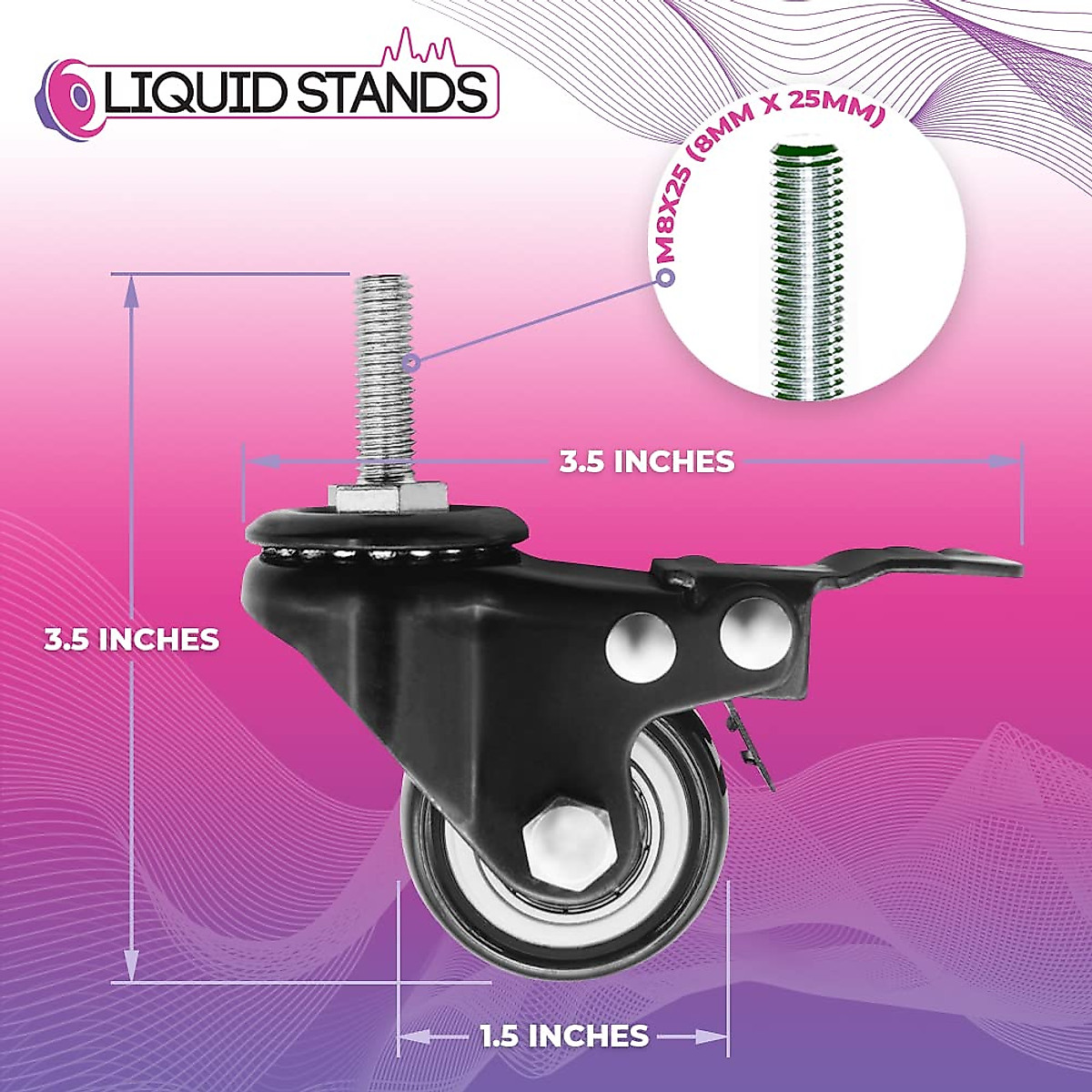 Liquid Stands Keyboard Stand Caster Wheels Set of 4 Replacement Locking Heavy Duty Wheels with Brake - Piano Stand Parts and Accessories