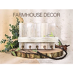 Rebee Vision Farmhouse Key Holder for Wall - Decorative Mail Organizer and Retro Key Hanger for Wall - 5 Sturdy Key Hooks with Small Floating Shelf for Rustic Apartment Essentials (Natural Wood)