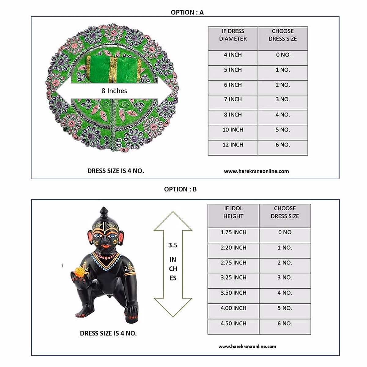 (2 No Size) Premium Colorful Embroidery Dress for Laddu Gopal Ji (Pack of 16) with 4 Zari Mukut, 4 Stone Mala, 4 Pair Kangan, 4 Flute | 6 inch Diameter Dress |I4