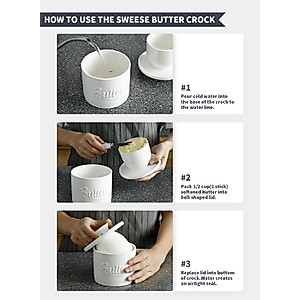 Sweese 322.101 Porcelain Butter Crock Keeper - French Butter Dish with Lid - Butter Relief, White