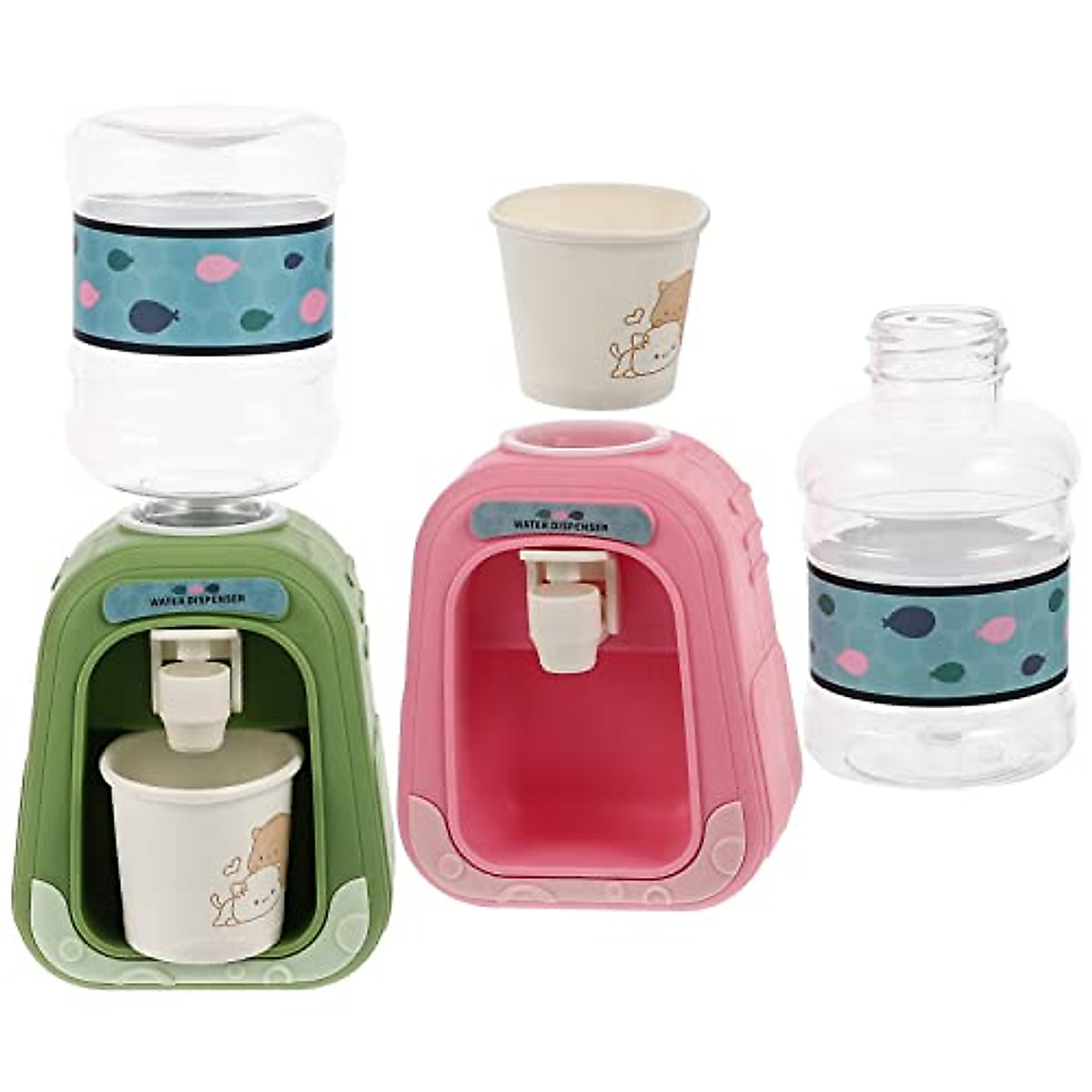Toyvian 2Pcs Mini Water Dispenser Lovely Cartoon Drinking Water Fountains Miniature Scene Model Doll House Accessories for Children Girls Boys