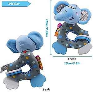 Baby Plush Rattles Toys 0-3-6-12 Months, Soft Hand Grip Toys with Teether, Elephant & Monkey Wrist Rattles for Infant Boy or Girl