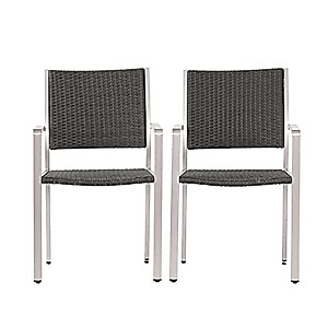 Christopher Knight Home Cape Coral Outdoor Wicker Dining Chairs with Aluminum Frames, 2-Pcs Set, Grey