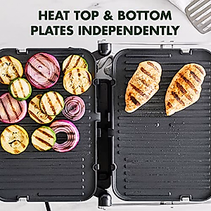 GreenPan Electric Indoor Stainless Steel 6-in-1 Contact Grill and Griddle, Healthy Ceramic Nonstick, Dishwasher Safe Reversible Plates, PFAS-Free