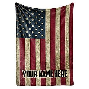 Personalized US American Flag Blanket with Stars and Stripes, Patriotic Pride USA Full Size Throw for Bed or Couch Home Decor, Red, White, and Blue America Theme, Soft and Plush (Fleece 60x80)
