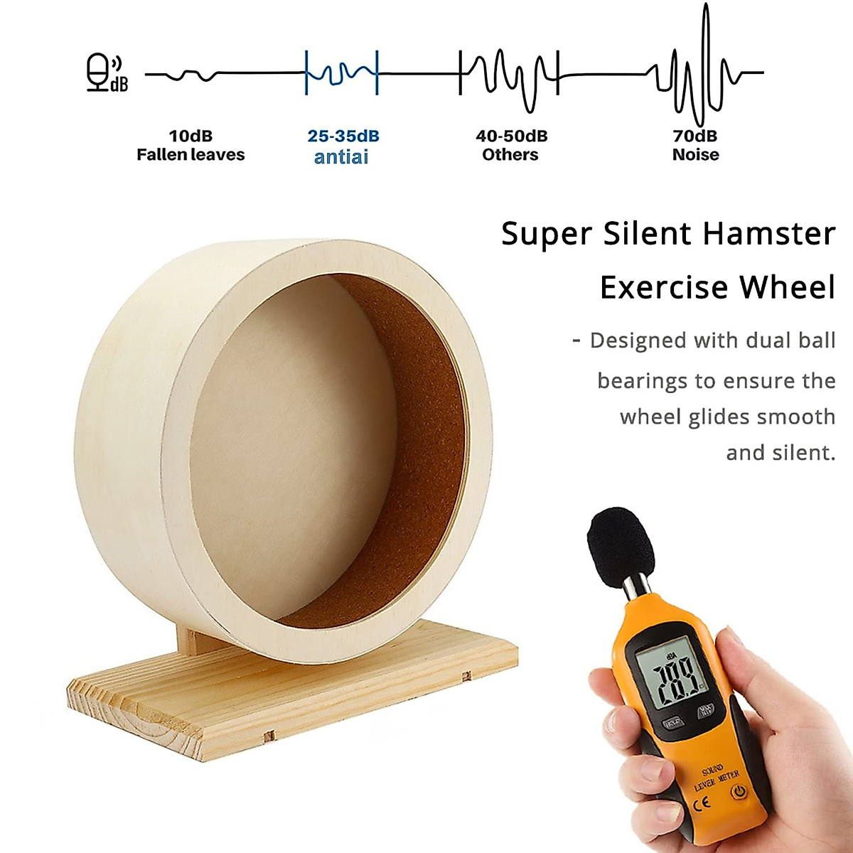 antiai Hamster Wooden Silent Wheel, Small Animal Exercise Wheel Accessories, Quiet Spinner Hamster Running Wheels Prevent Depression Toys for Hamsters, Gerbils, Mice and Other Small Pets (S)