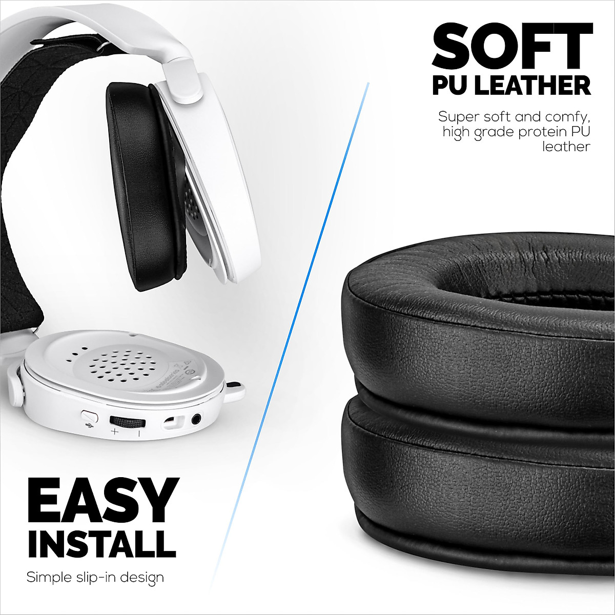 Gaming Gel Earpads for SteelSeries Arctis 1, Arctis 3, Arctis 5, Arctis 7, Arctis 9X, Arctis Pro & Arctis Prime Headset Headphone Earpads, Memory Foam & PU Leather (Black)