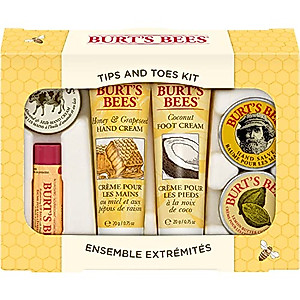 Burt's Bees Easter Basket Stuffers Gifts, 6 Body Care Products, Tips and Toes Set - Moisturizing Lip Balm, 2 Hand Creams, Foot Cream, Cuticle Cream & Hand Salve