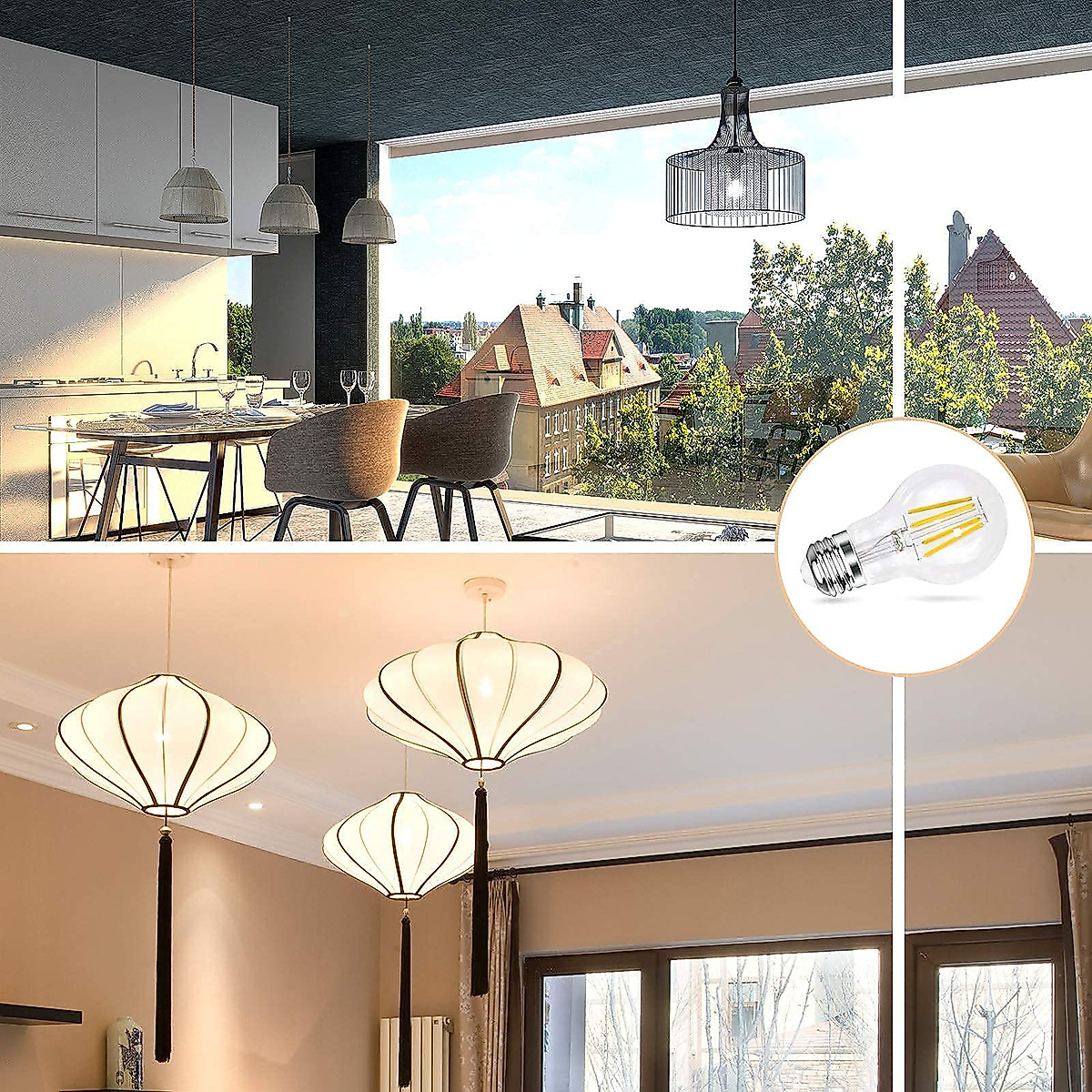 A19 E26 Base Dimmable Edison LED Bulb, 4W(40 Watt Equivalent) Stepless Dimming Light Bulbs 400lm, 3000K Soft Warm White, Vintage Clear Glass LED Filament Bulb for Home, Wall Sconce, Chandelier, 6 Pack