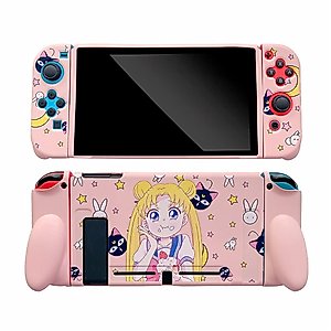 Protective Case for Switch,Cute Sailor Moon Case Compatible with Nintendo Switch,Pink Sailor Moon Game Accessories Soft Slim Grip Cover Shell for Console