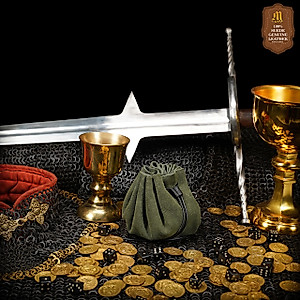 Mythrojan Medieval Jewelry Belt Pouch LARP Renaissance Waist Bag with Adjustable Strap, Suede Leather for Cosplay and Historical Reenactments - Dark Green