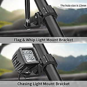 UTV Whip Mount, 2 pcs UTV Light Flag Mounts - Solid Heavy Duty Whip Light Mounting Bracket for Off-Road, Aluminium Alloy - 360° Rotating Flag Hole - Fits Perfect on 1.75" to 2" Roll Cage of UTV SXS