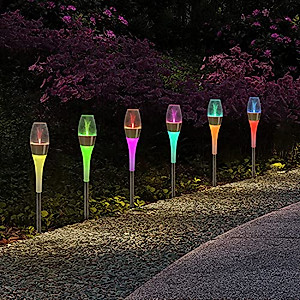 pearlstar Solar Lights Outdoor Color Changing LED Garden Pathway Lights Landscape Lighting Waterproof for Path Lawn Patio Yard Walkway Driveway(6pack)