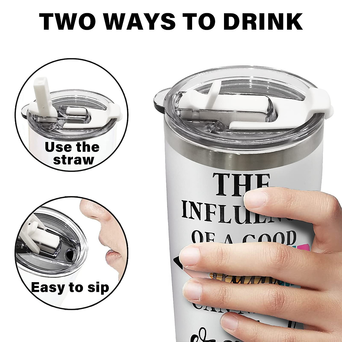 Zzkol 20 oz Influence Of A Good Teacher Can Never Be Erased Back to School Vacuum Double Wall Insulated Tumbler with Lid and Straw, Stainless Steel Travel Coffee Cup Graduation Appreciation Mug Gifts