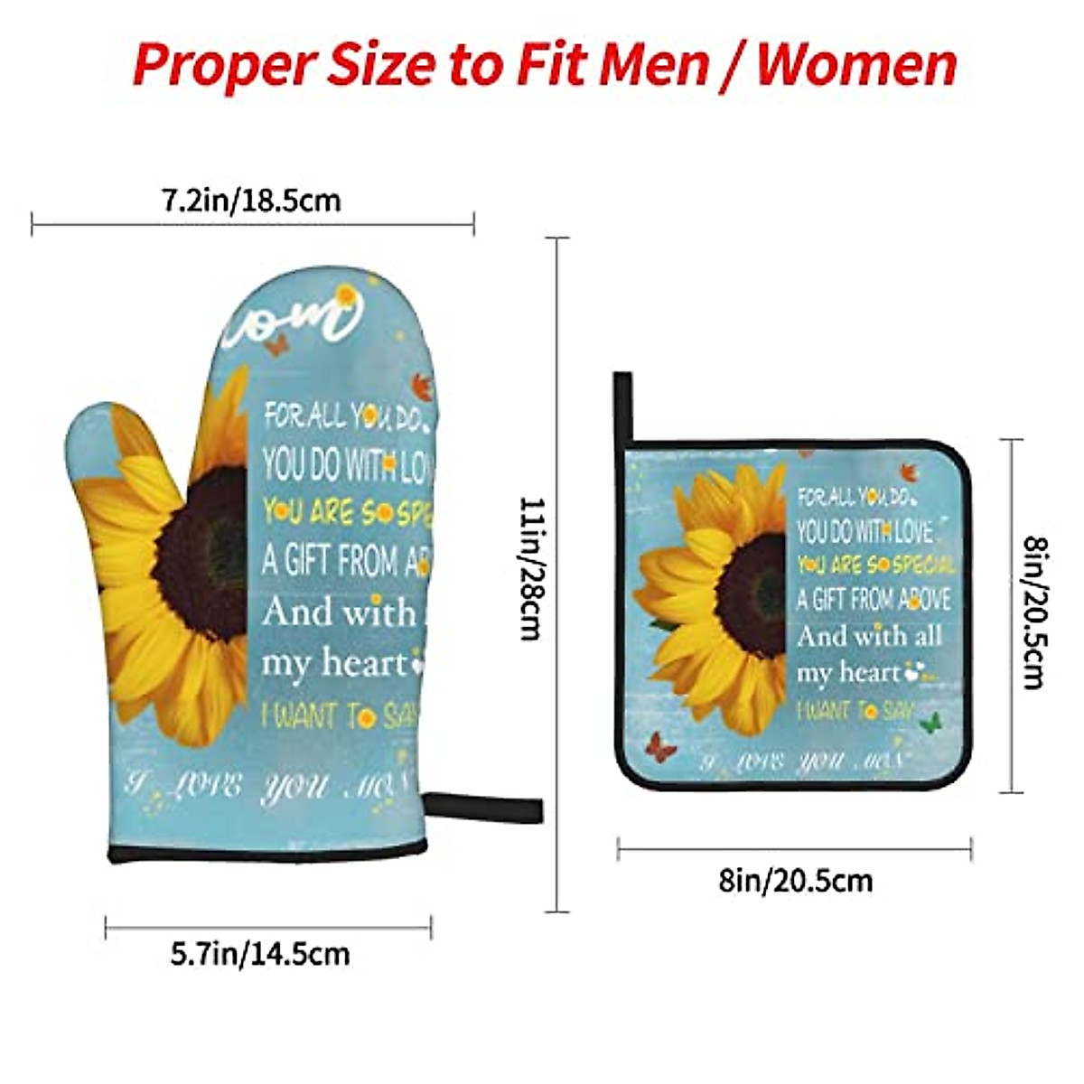 Firiseroh Oven Mitts and Pot Holders 4pcs - Sunflower High Heat Resistant Oven Gloves Potholders Set - Non-Slip Hot Pads for Baking, Cooking, BBQ Grilling
