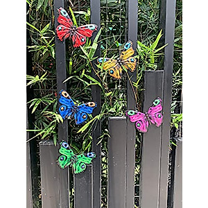 Metal Butterfly Outdoor Decor - 5 Pack Wall Art Decorations Hanging for Patio, Fence, Garden, Yard, Handmade Gift for Kids