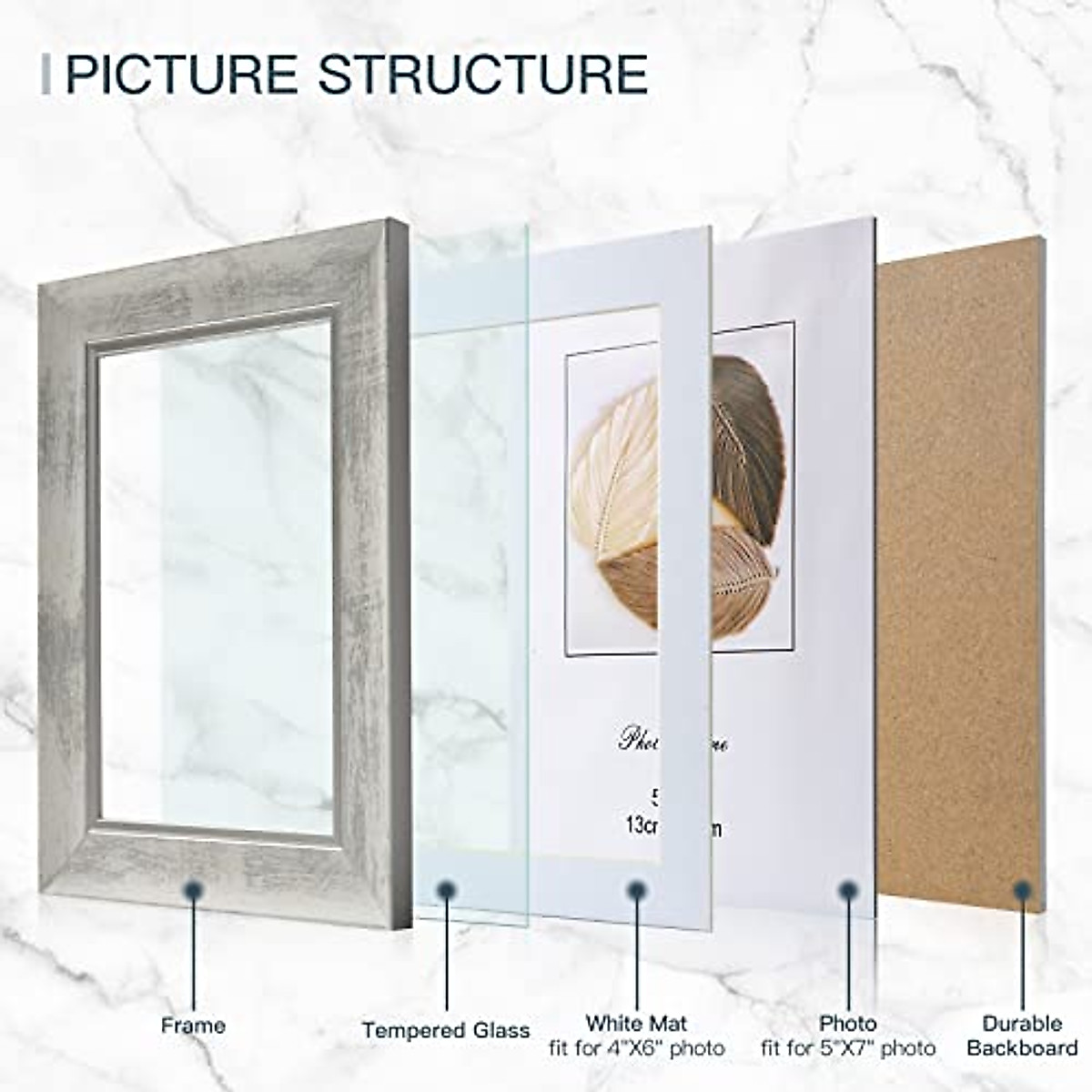 XUANLUO 5x7 Picture Frames Set of 4 Rustic Retro Photo Frame with Tempered Glass Wall Mount and Tabletop Display Family Friends Wedding Gift