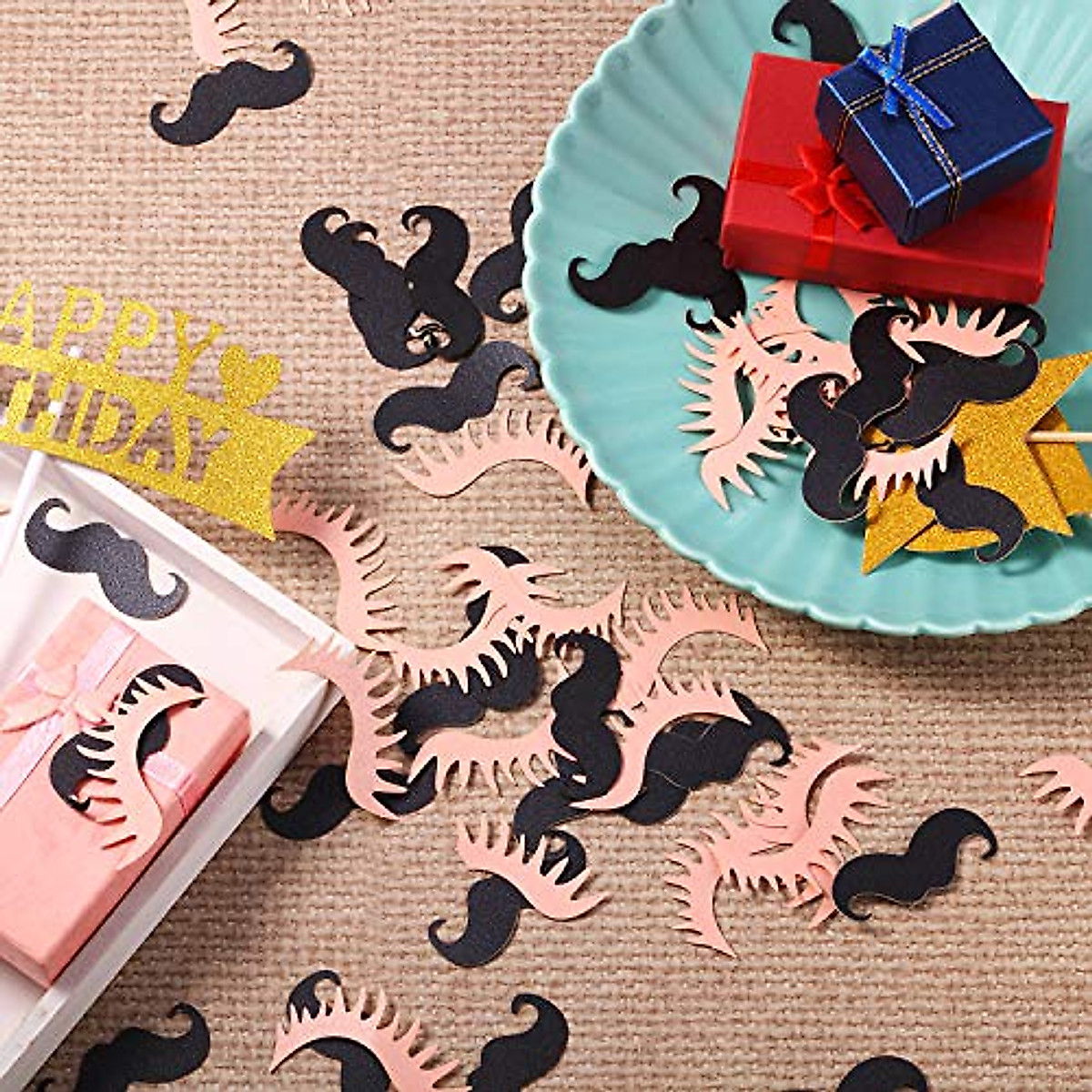 300 Pieces Staches or Lashes Confetti Black Mustache Confetti Lash Paper Confetti for Gender Reveal Birthday Baby Shower Party Decoration Supplies