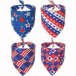 ADOGGYGO 4 Pack American Flag Dog Bandana Triangle Dog Scarf 4th of July Bandana for Small Medium Dogs Pets