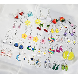 30 Pairs Weird Earrings Mushroom Fun Funny Kawaii Quirky Indie Crazy Novelty Cool Anime Aesthetic Earrings for Women Alt Jewelry Weirdcore Accessories Dangly Earrings Lot