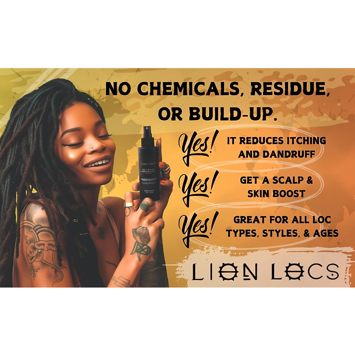 Lion Locs Starter Twist and Lock Spray for New Dreadlocks | Vegan Sea Salt Mist with Essential Oils & Aloe (4oz)