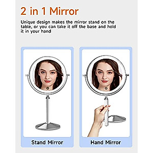Lighted Makeup Mirror with Magnification, 1X 10X Magnifying Mirror with Light, 8'' HD Double Sided Tabletop Vanity Mirror, Rechargeable 3 Color LED Dimmable Desk Lit Cosmetic Mirror, Girl Women Gifts