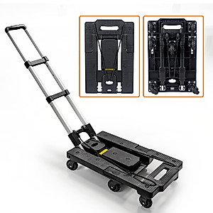 Dolly Cart Portable Hand Truck Lightweight Hand Cart Compact Utility Cart with Heavy Duty Wheels Solid Construction Adjustable Handle for Personal, Moving, Travel and Shopping Use (7 Wheels)